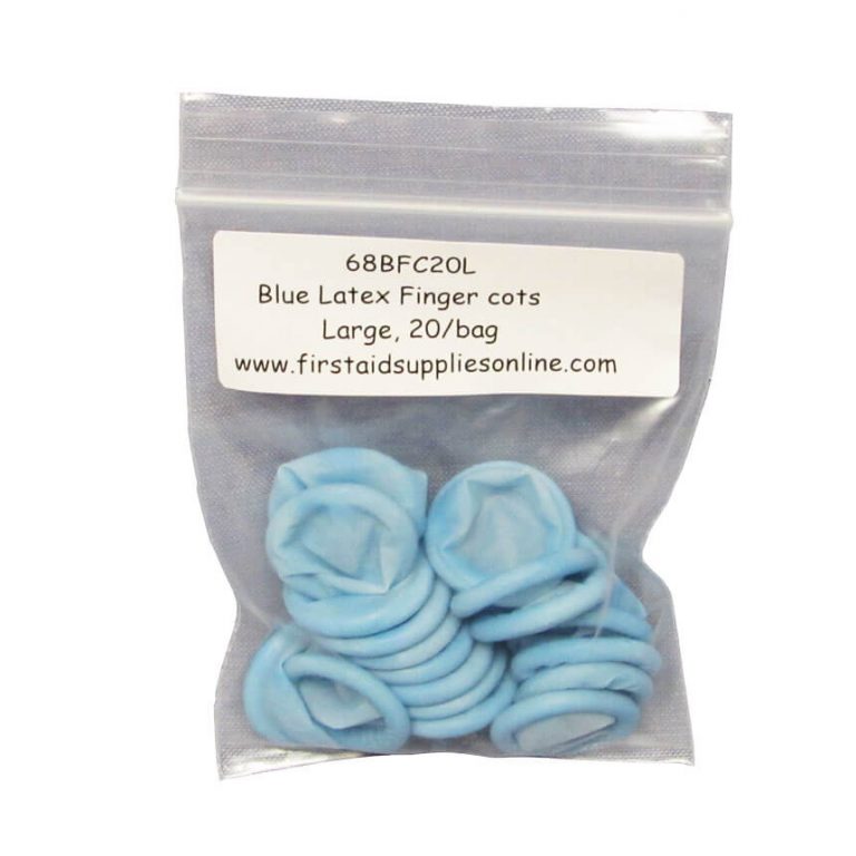 Blue Lightweight Latex Finger Cots - 20/bag • First Aid Supplies Online