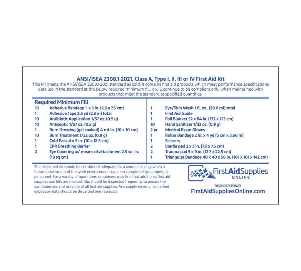 ANSI Z308.1-2021 Class A Kit Label